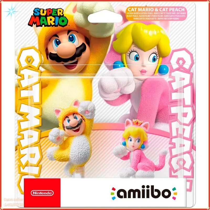 Фигурки Nintendo Super Mario Cat Mario & Cat Peach, пластик, набор из 2 шт.
