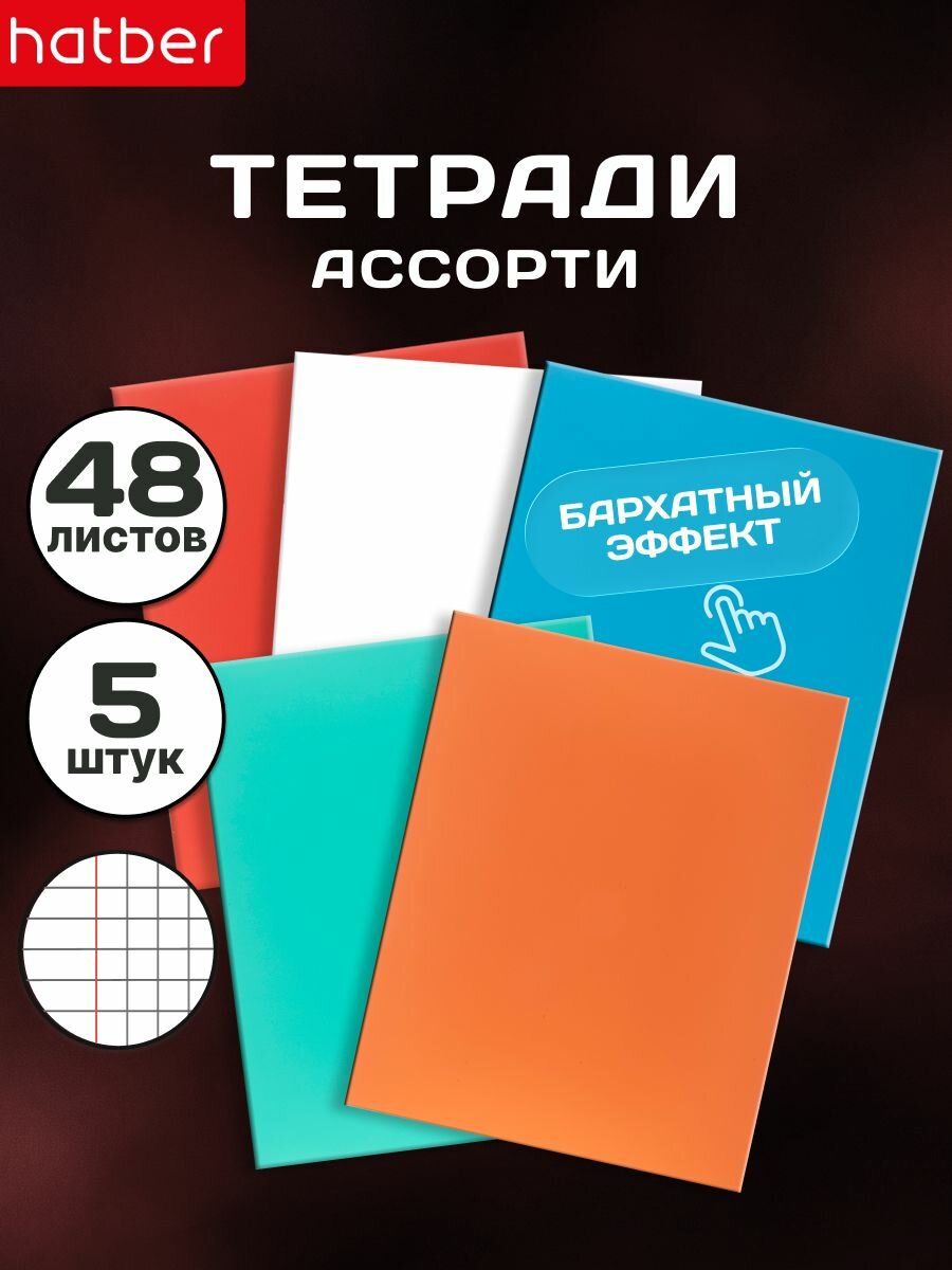 Тетрадь 48 листов в клетку А5 5 штук Ассорти Яркая