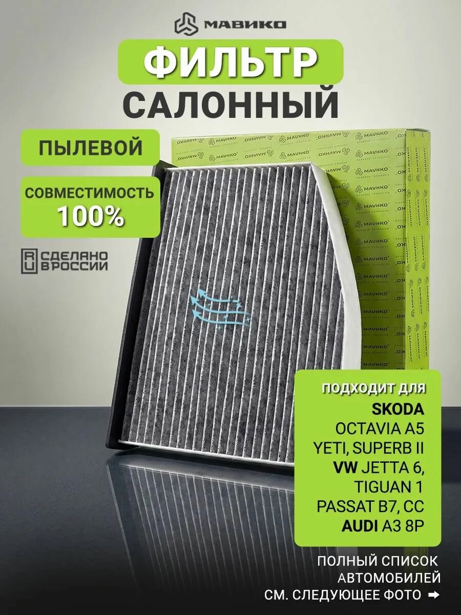 Фильтр угольный пылевой Шкода Октавия А5, Фольксваген Джетта 6, Тигуан 1 / Skoda Octavia A5, Yeti, Volkswagen Jetta 6, Passat b7, CC / Кросс номер MANN-FILTER CUK2939/ OEM VAG 1K1819653B 1K0819644B