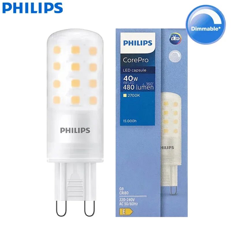 Игловой конденсатор Philips LED G9 1,9W 2,7W 3,7W 4W CorePro лампы, 2700K теплый 220 - 240V кристаллическая лампа миссии вместо галогенированной лампы G9.
