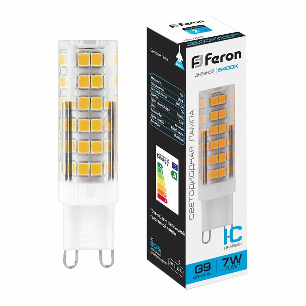 Светодиодная лампа FERON 7W 230V G9 6400K, LB-433 25768