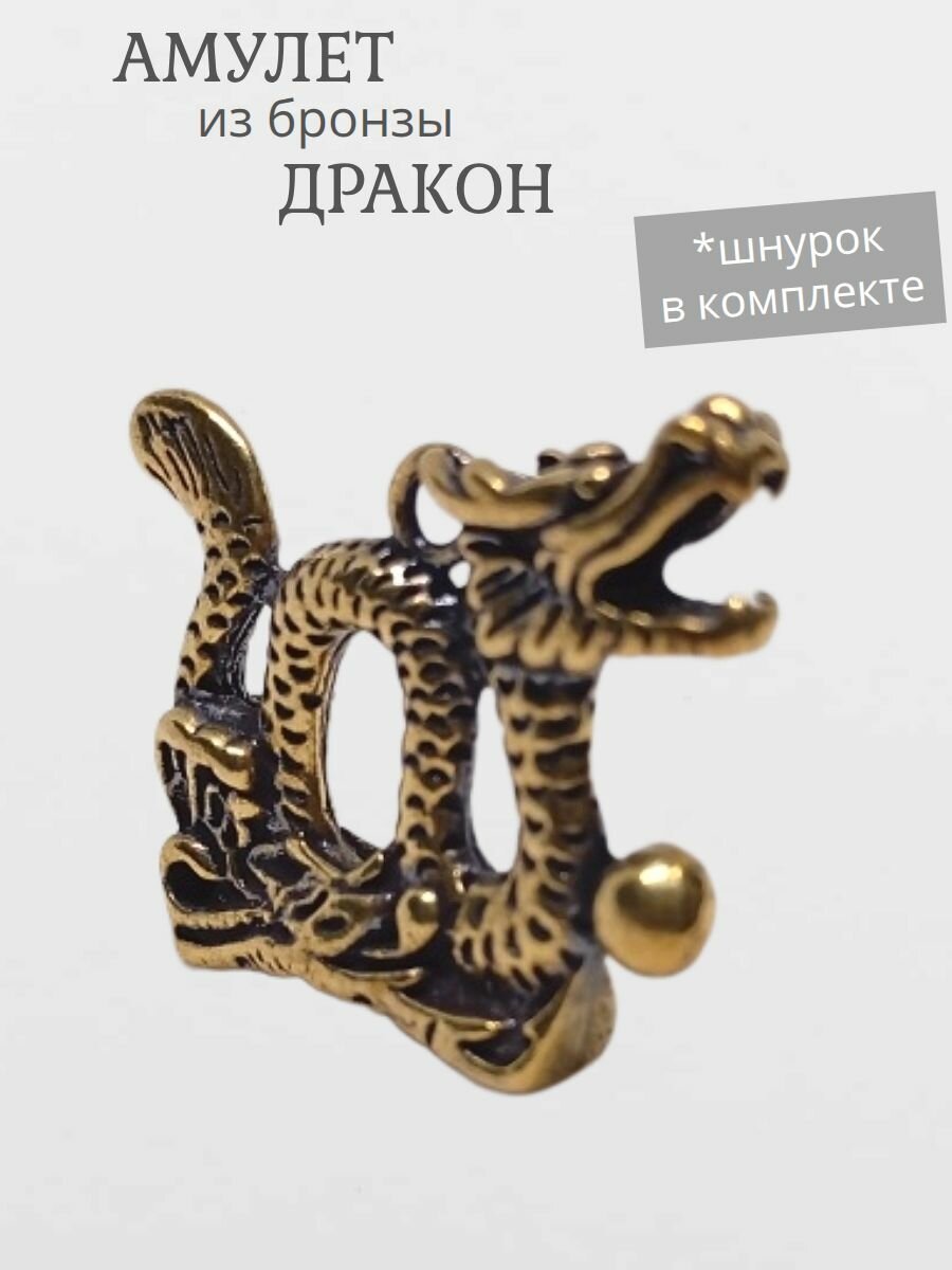 Амулет из бронзы "Дракон, привлекает удачу и богатство", 3,4х2,5х0,6см