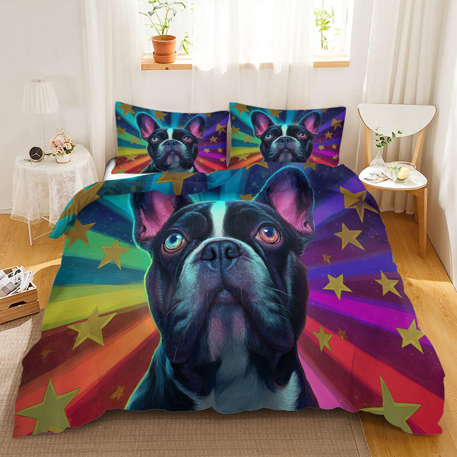 Бульдог Комплект постельного белья 1.5/2-сп/Евро 3 предмета 175x215cm Собака Mикрофибра 2 наволочки 70х70