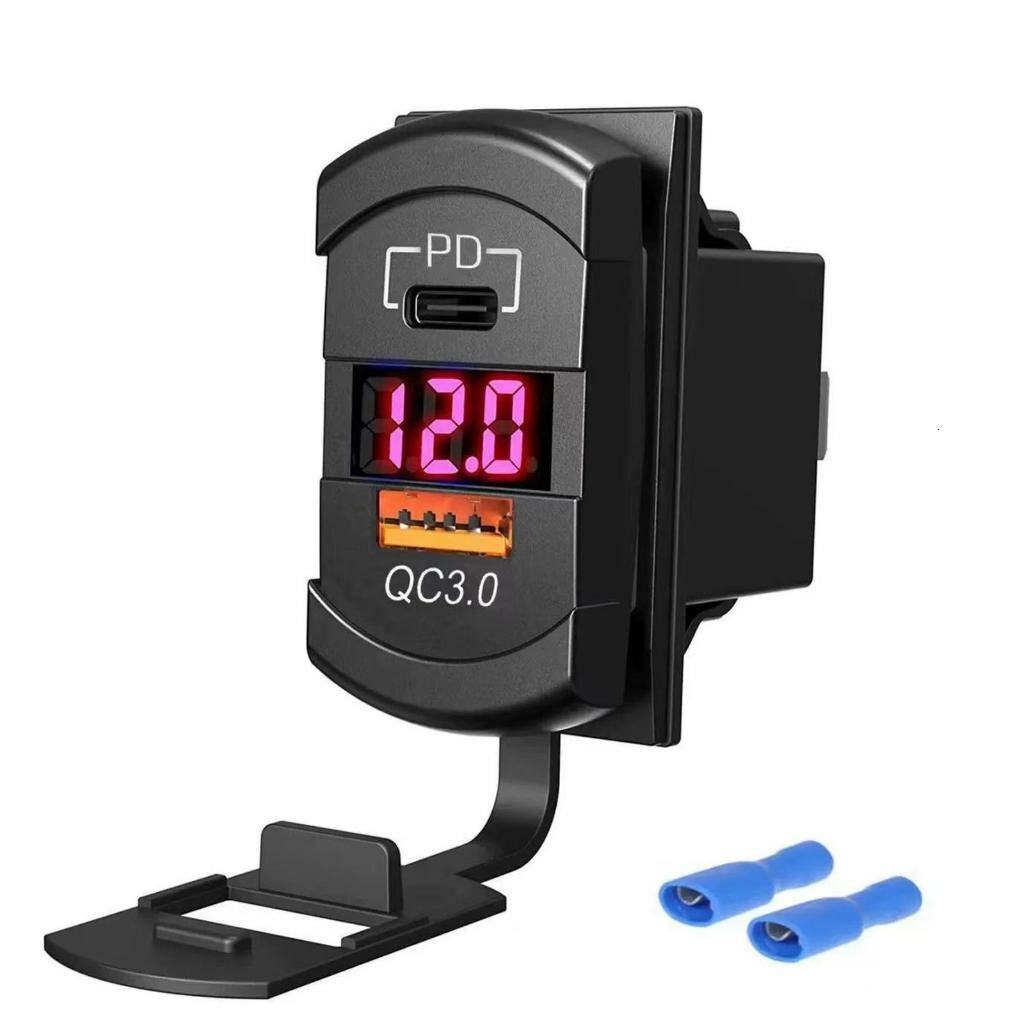 Автомобильное зарядное устройство 12V/24V 36W Type-C PD + USB QC3.0, красный
