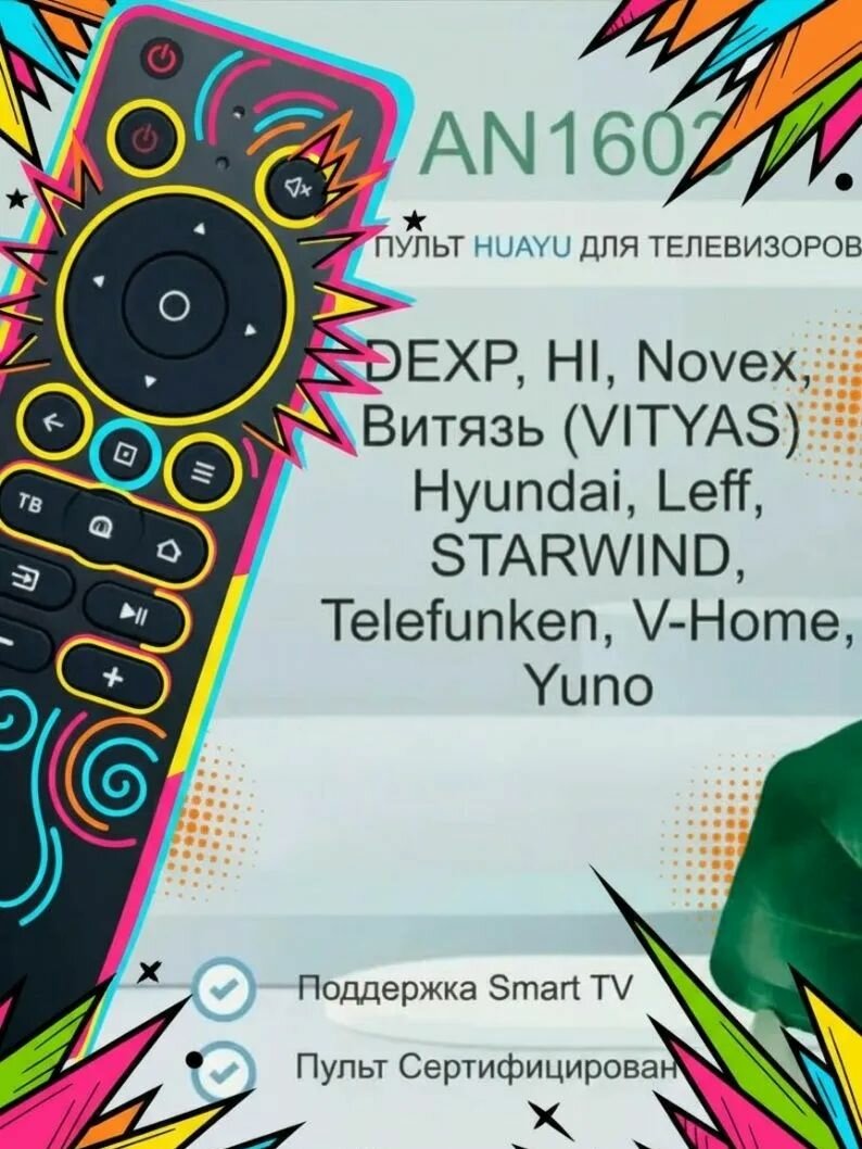 Пульт AN1603-IR универсальный для телевизоров разных брендов Tuvio Dexp HI STARWIND
