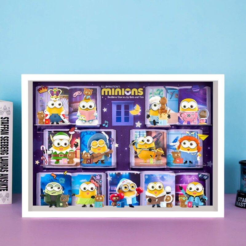 13-панельная коробка для демонстрации серии 'Миньоны Сны' от Pop Mart Minions BOB и TIM, белая, без фигурок