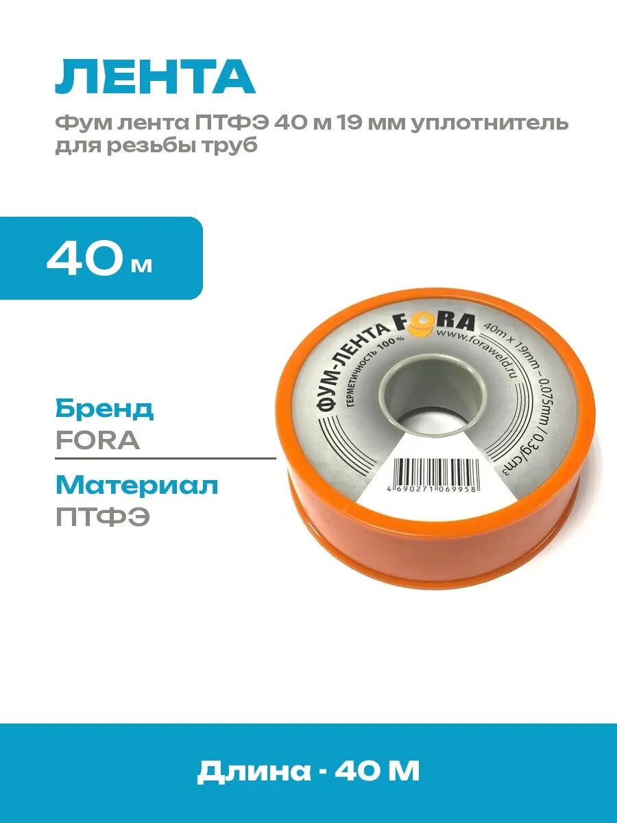 Фум лента 19 мм 40 метров белая уплотнительная для резьбы