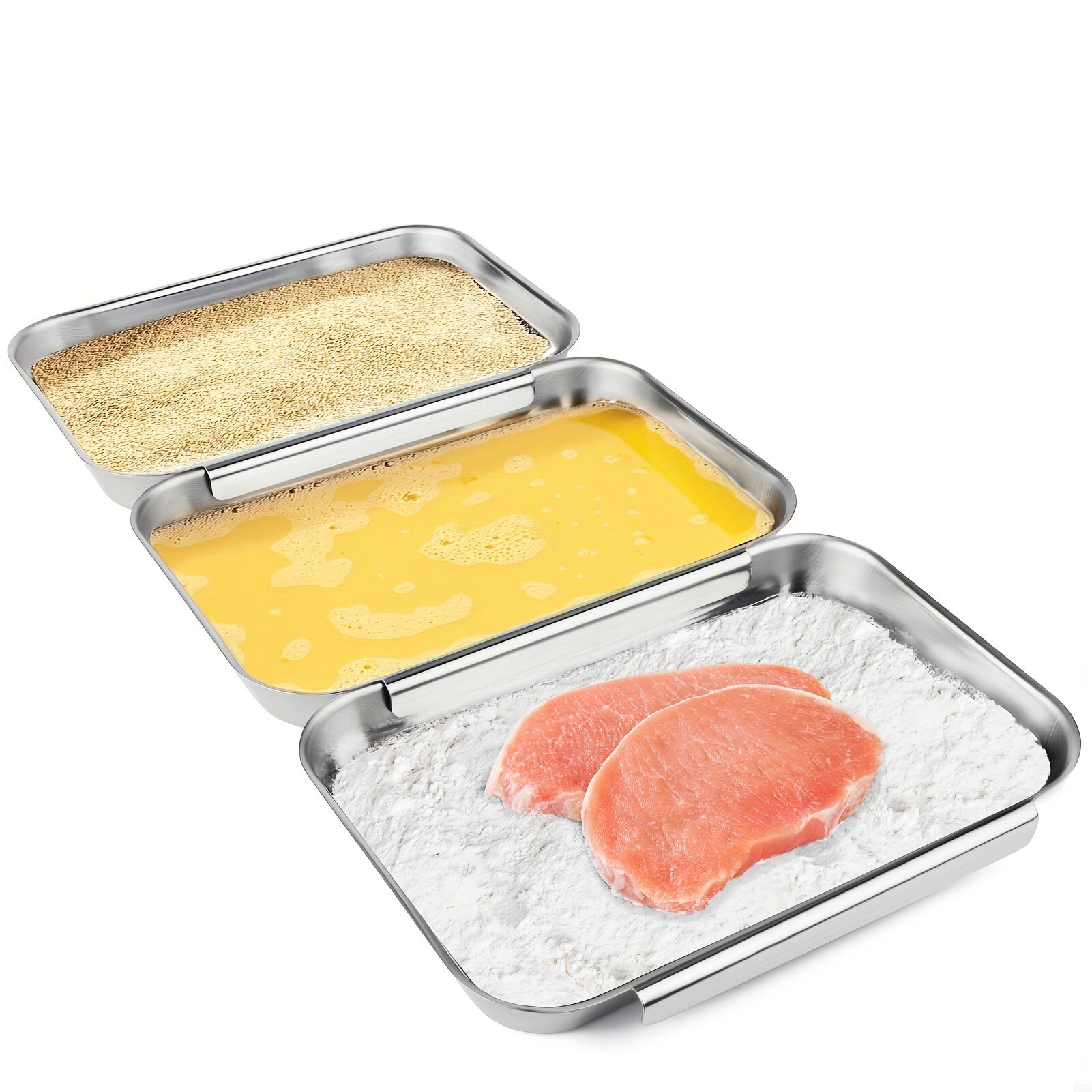 Набор для панировки из нержавеющей стали, 3 лотка для маринования мяса, курицы и рыбы, можно использовать для выпечки в духовке