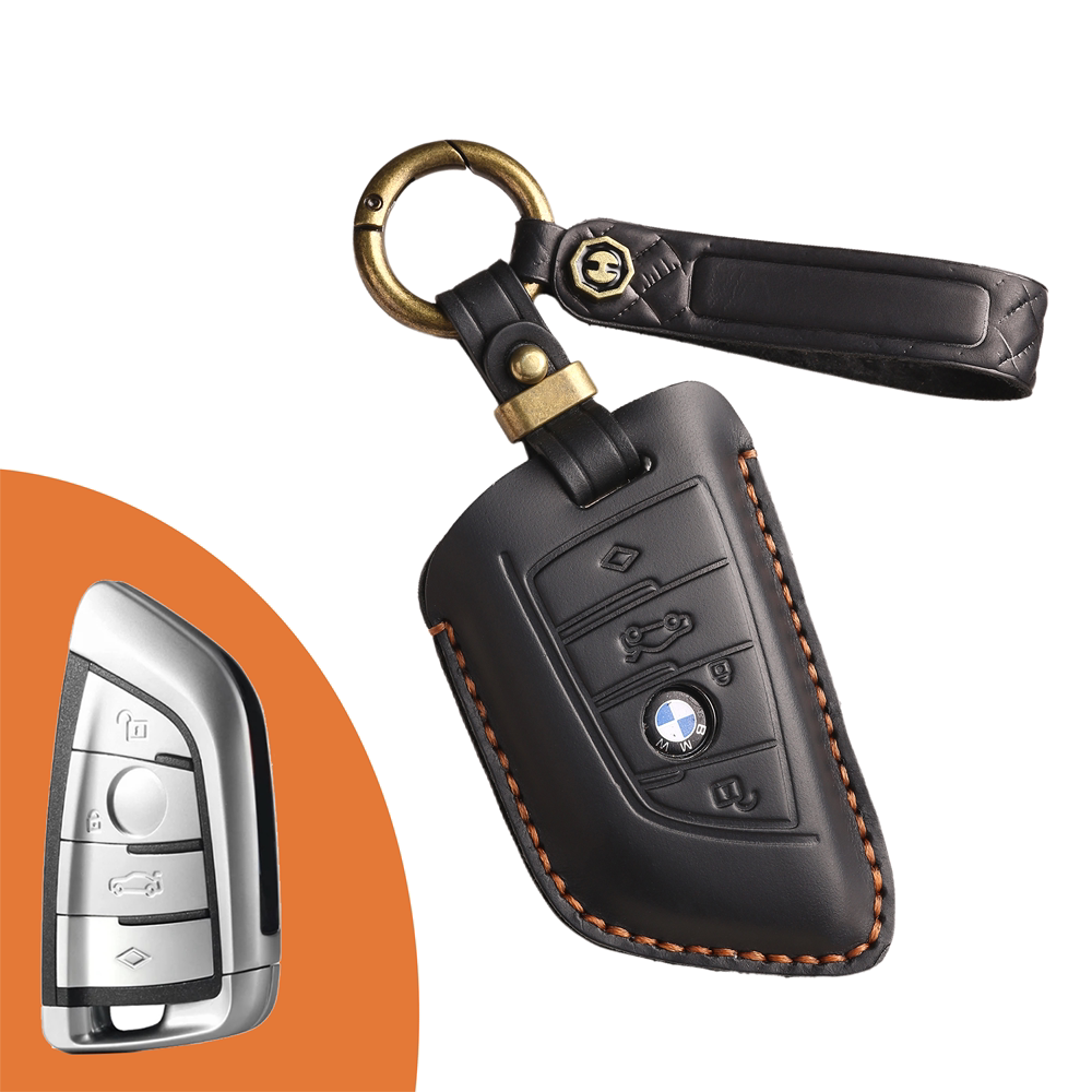 Кейс для ключей BMW Blade E054 Series черного цвета с шнуром - кожаный улучшенный дизайн