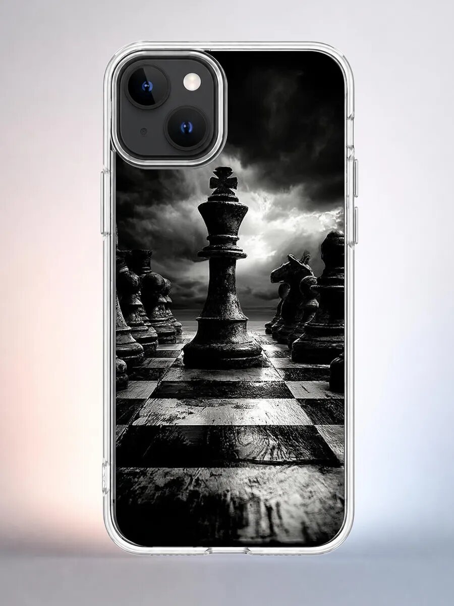 Чехол iPhone 15 Гроза и шахматы силиконовый прозрачный