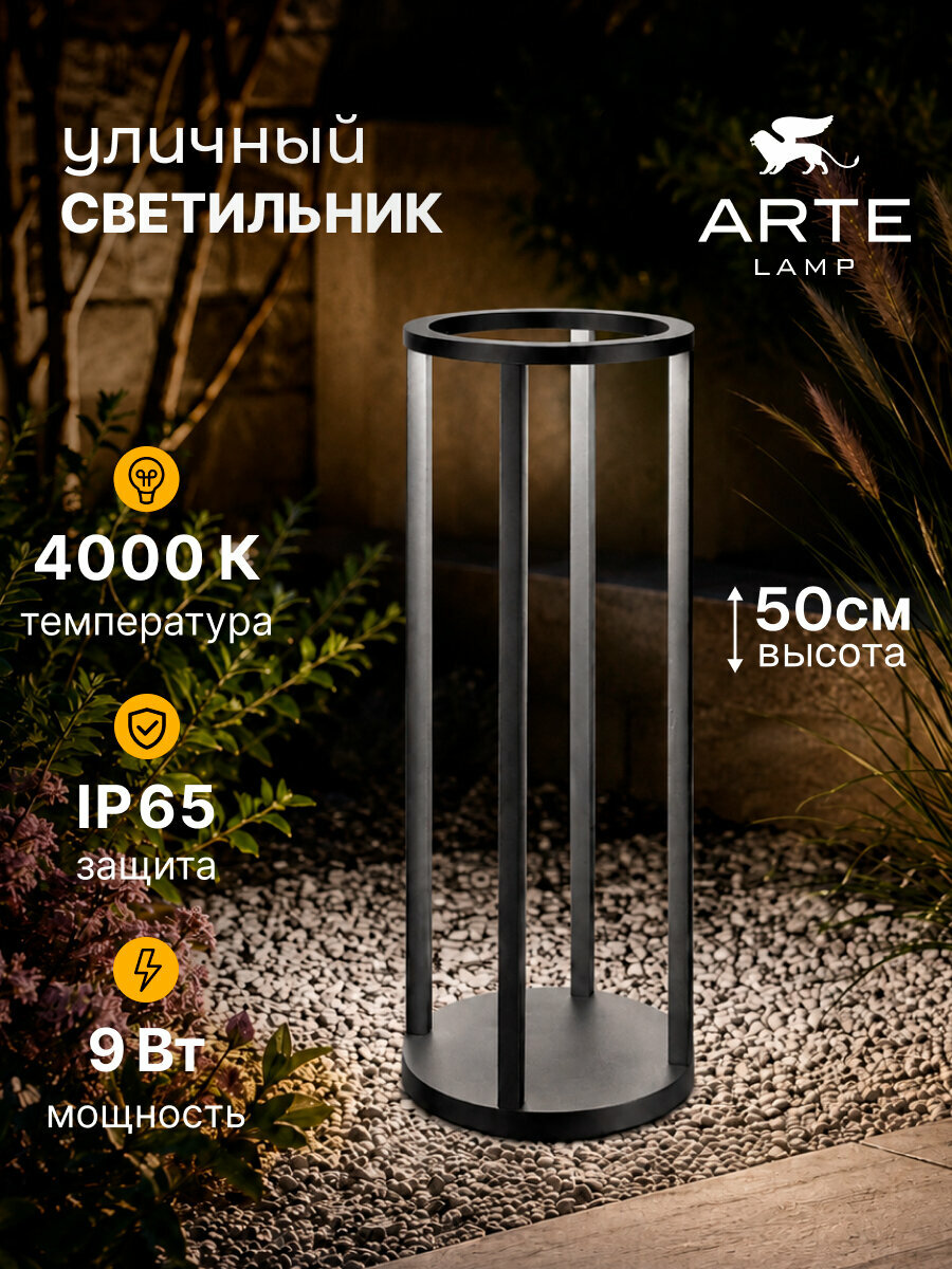 Ландшафтный светильник Arte Lamp HASSALEH A3370PA-1BK, LED, 9Вт, чёрный