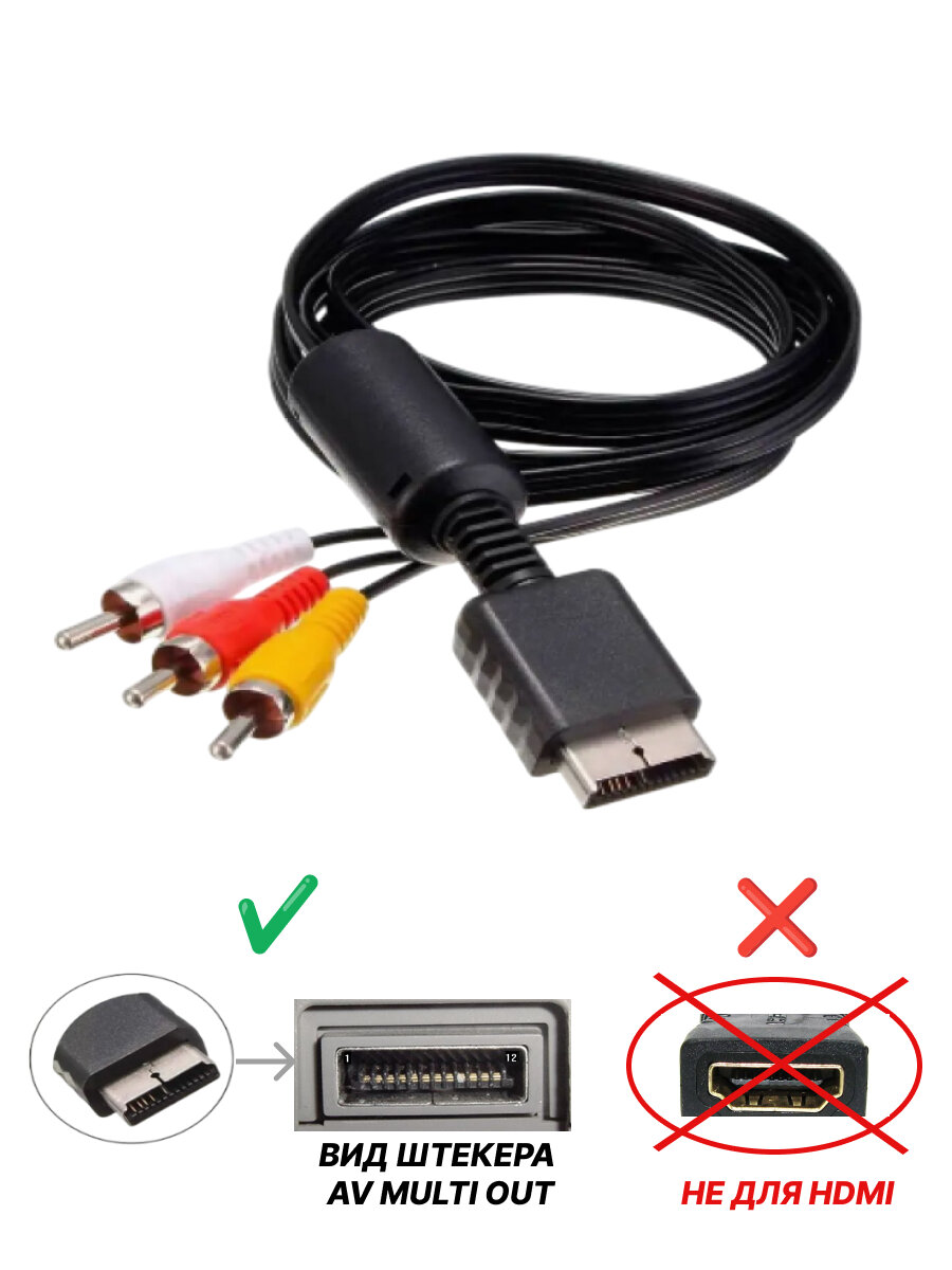 Кабель AV совместим с игровой приставкой Ps1, Ps2, Ps3 длина 1.7м