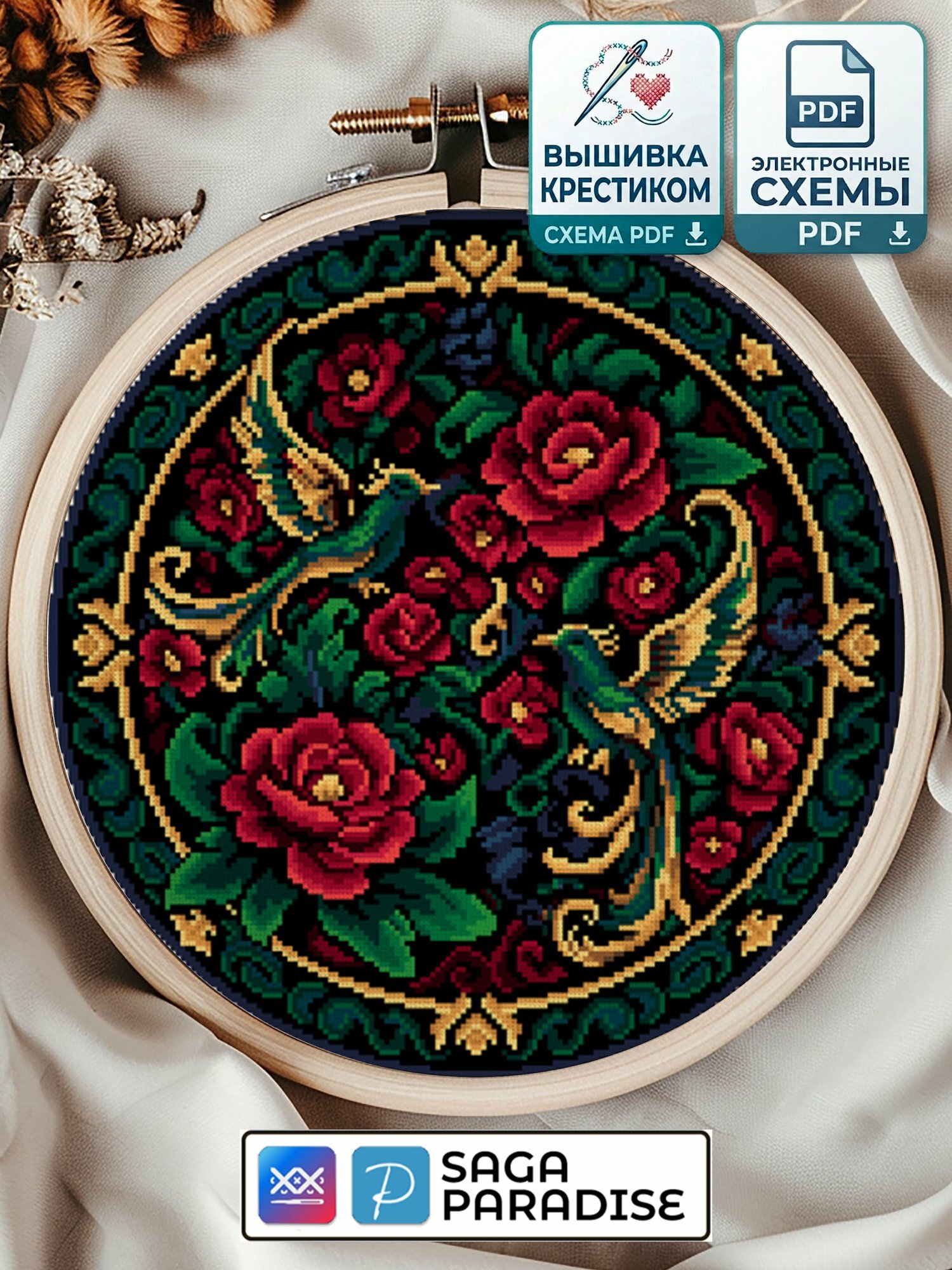 Электронная схема вышивки крестом «Цветы» | PDF, Saga, Paradise | нитки Gamma