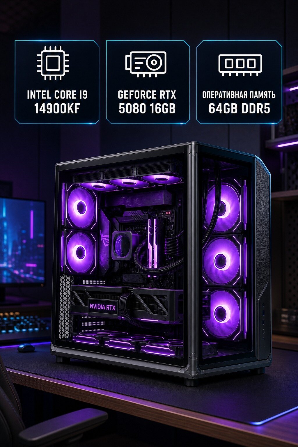 Игровой компьютер FIRESTRIKE ELITE Core i9-14900KF / RTX 5080 16ГБ / 64ГБ DDR5 / SSD 1ТБ / 1000Вт / Windows 11 Pro
