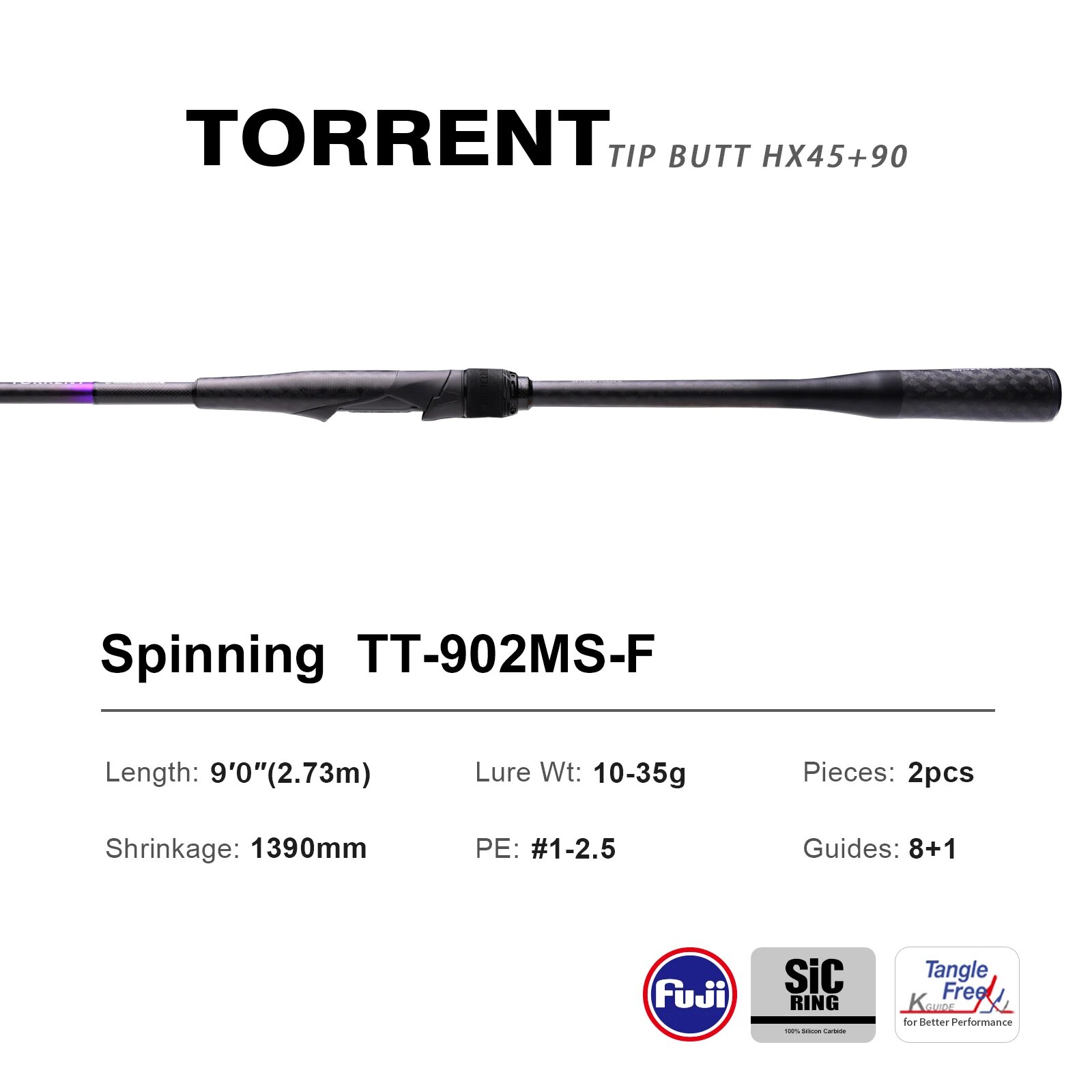 Удочка спиннинговая TORRENT TT-902MS-F 2.73м, 9'
