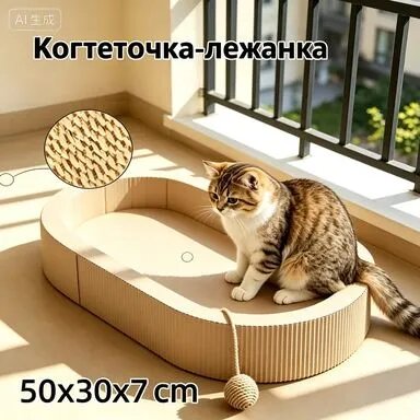 Когтеточка для кошек с домиком , лежанка игрушка для питомцев, прочная 50x30x7CM