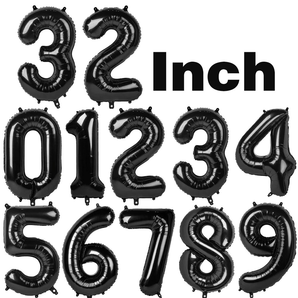 Воздушный шар 32 дюйма EsenTroye номер 0 Черный, Black, Number 1