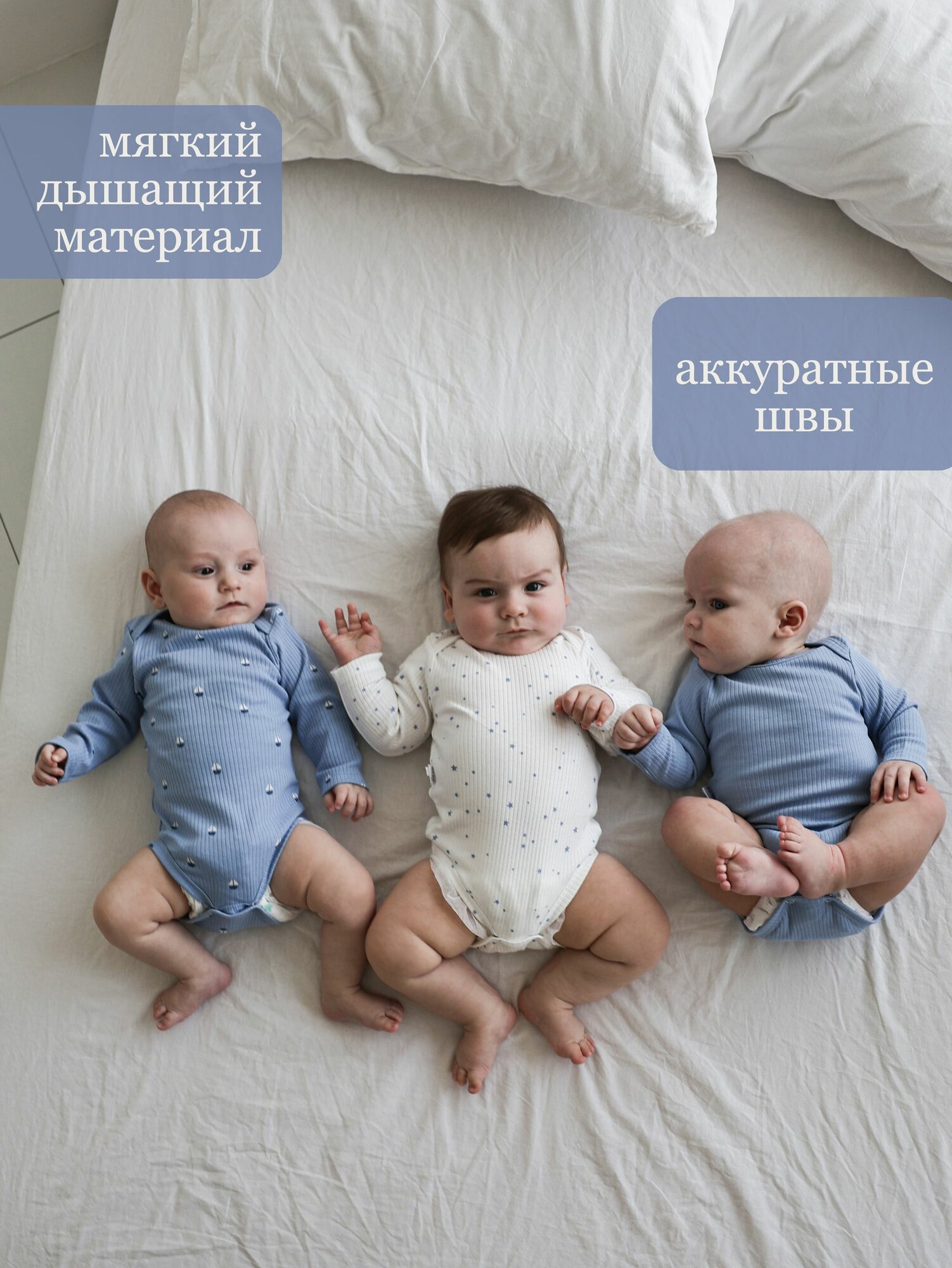 Боди Bah Kids, размер 62, голубой, белый, синий — фото 1