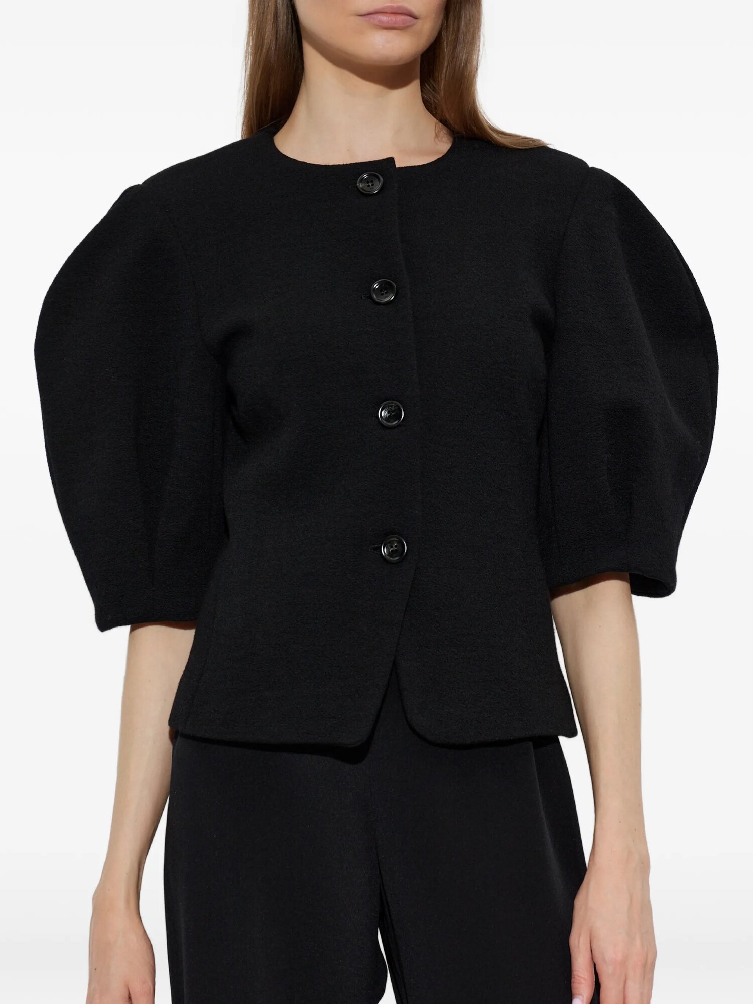 Куртка Max Mara Puff-sleeve button-up jacket, размер 38, черный — фото 1