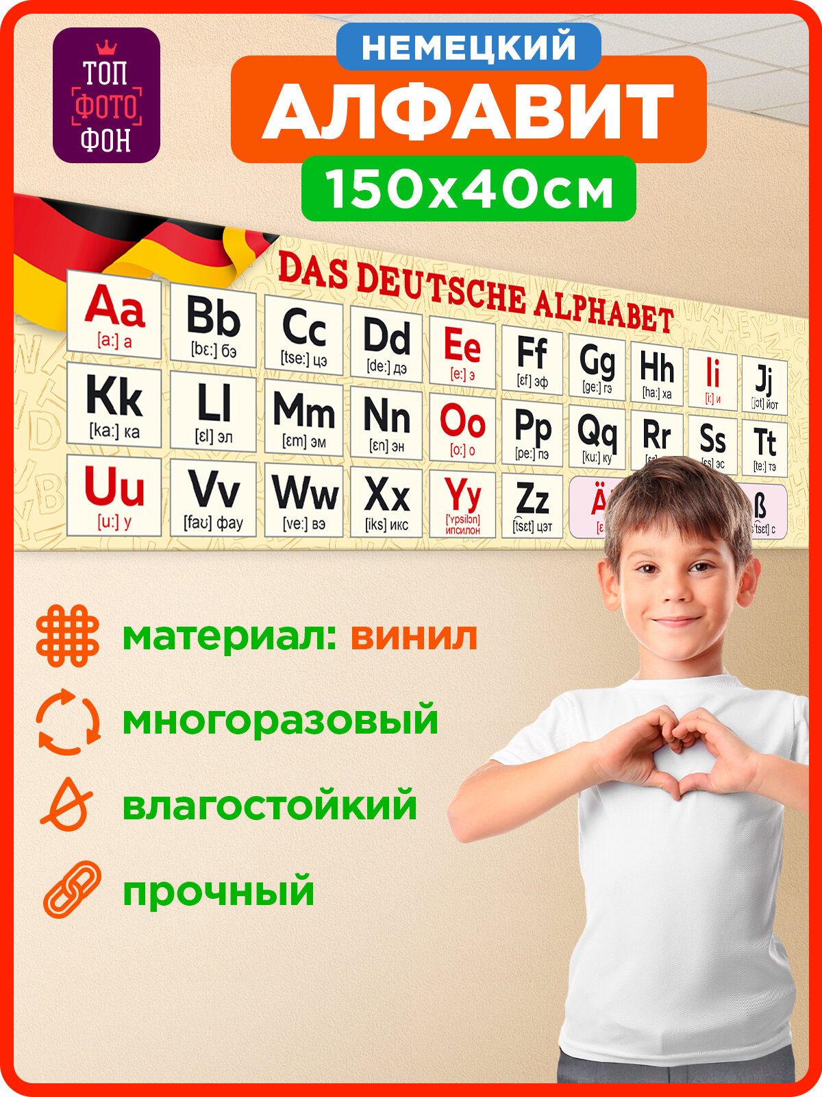 Топфотофон Плакат Немецкий алфавит с транскрипцией настенный 150х40 см