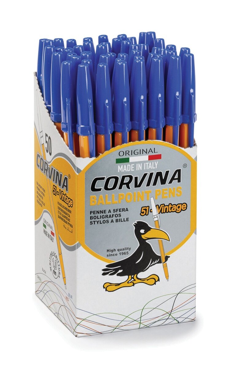 Шариковые ручки Corvina "51 Vintage", диаметр 0,7 и 1 мм, черные, 50 шт