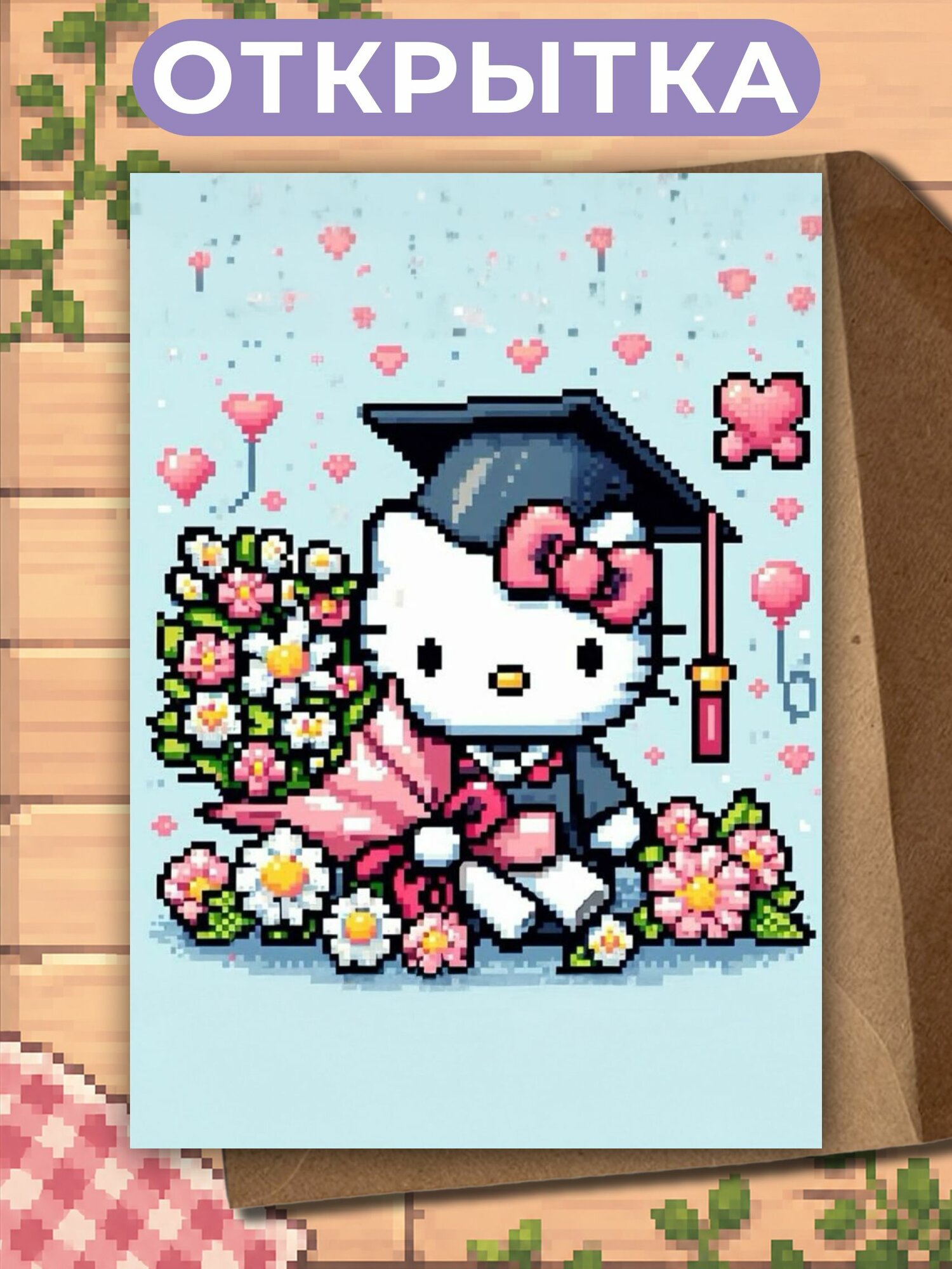 Открытка "Hello Kitty" - 1 сентября, День учителя, начало учебного года, выпускной