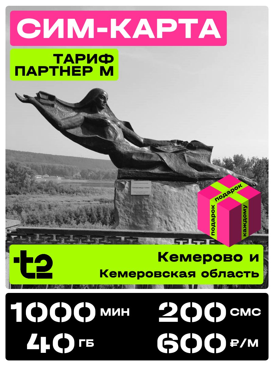 Сим карта t2, тариф Партнер М, 600 руб./мес. Кемеровская область