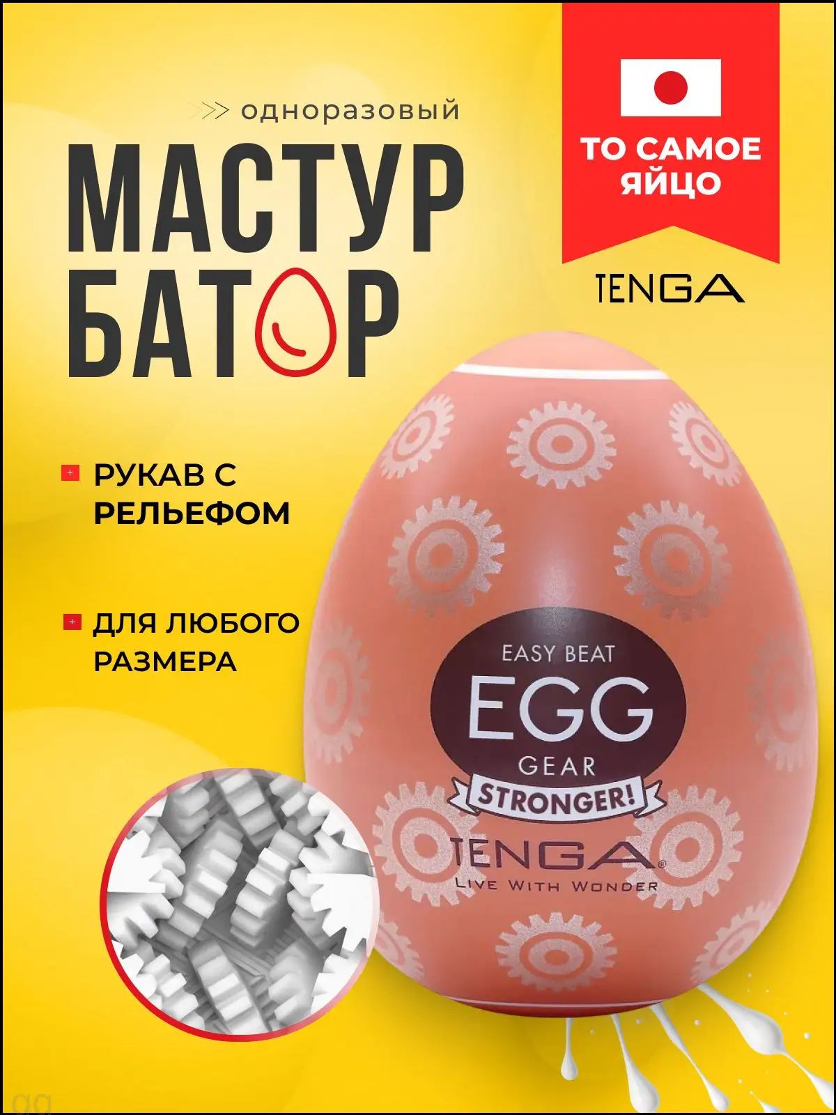 Мастурбатор TENGA EGG GEAR одноразовый рельефный стимулятор яйцо тенга