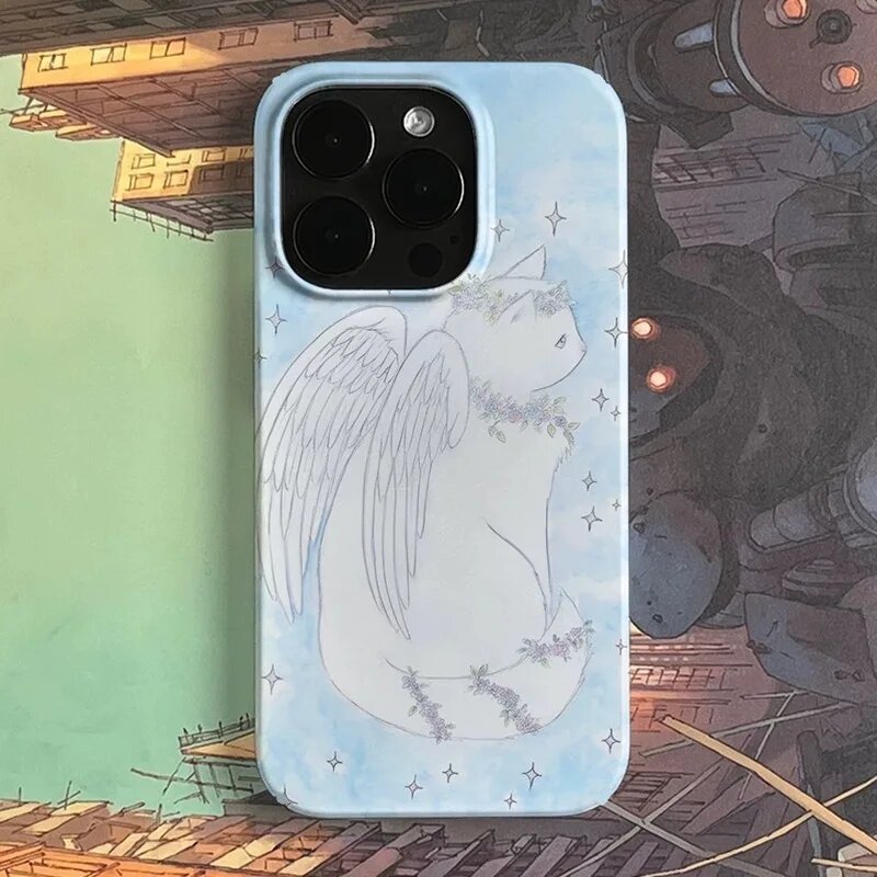 Чехол для телефона Lmmcjj Angel Cat для iPhone 17 Air, 15 Pro, 16, 13 Pro Max, 14 Plus, 12 iphone 11