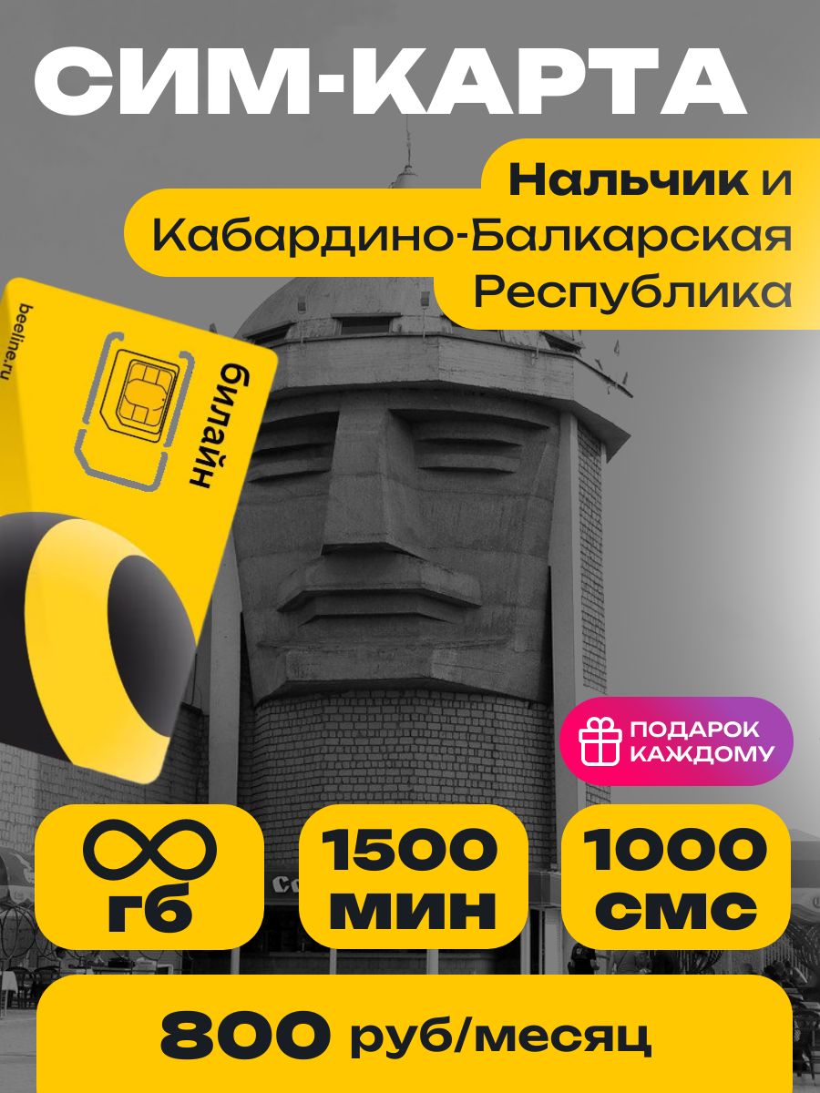 Сим-карта Билайн тариф Супер Выгодный Кабардино-Балкарская Безлимитный интернет и 1500 минут за 800 руб.