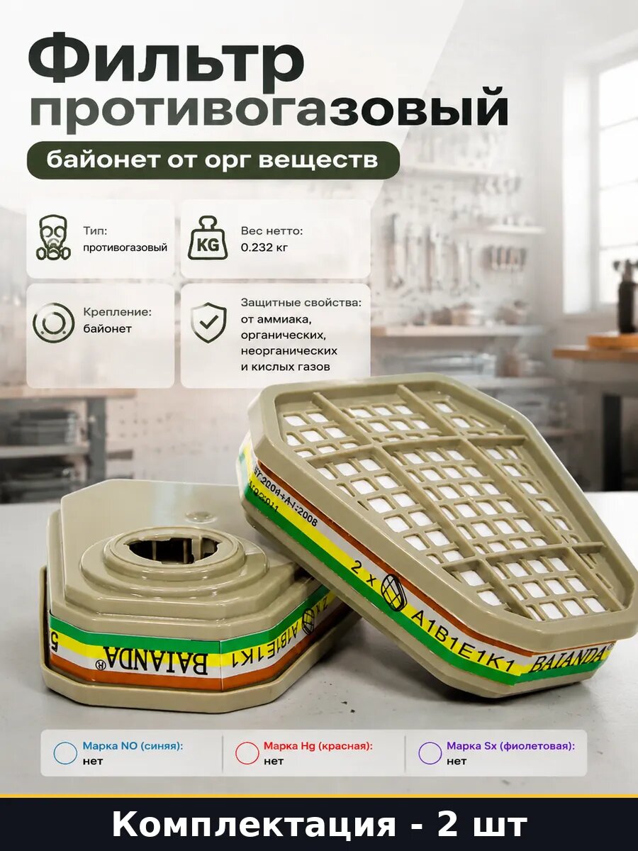 Противогазовый фильтр байонет, ABEK1, для защиты от органических веществ, пластик и активированный уголь