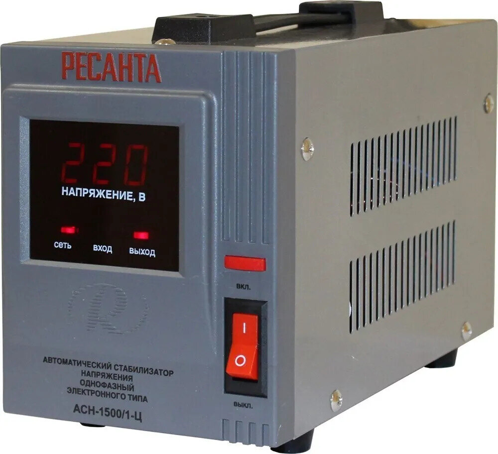 Стабилизатор АСН - 1 500/1-Ц Ресанта от 140В / релейный для защиты техники от замыкания и скачков / для газового котла и дома с термозащитой