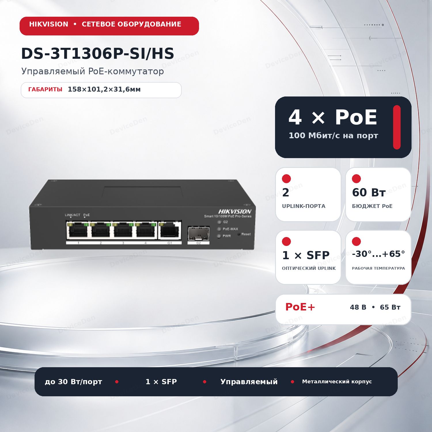 Hikvision DS-3T1306P-SI/HS PoE-коммутатор