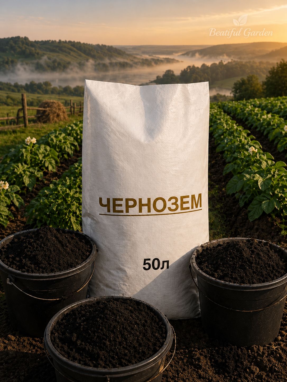 Чернозем плодородный в мешках (грунт для огорода), 50 литров