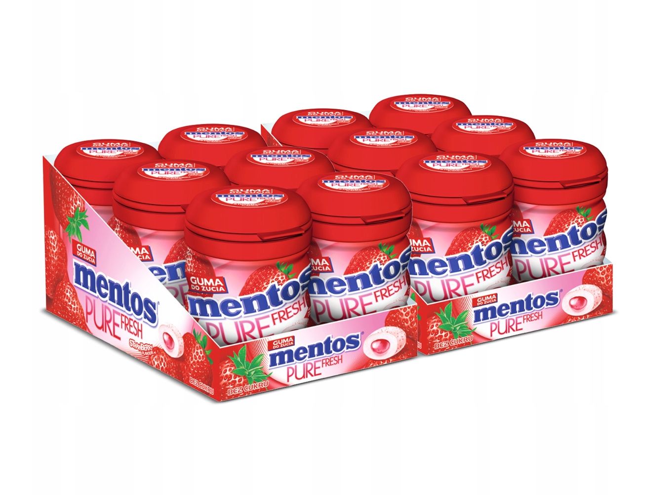 Жевательная резинка Mentos Pure Fresh со вкусом клубники, без сахара 12х60 г - 5907447604486