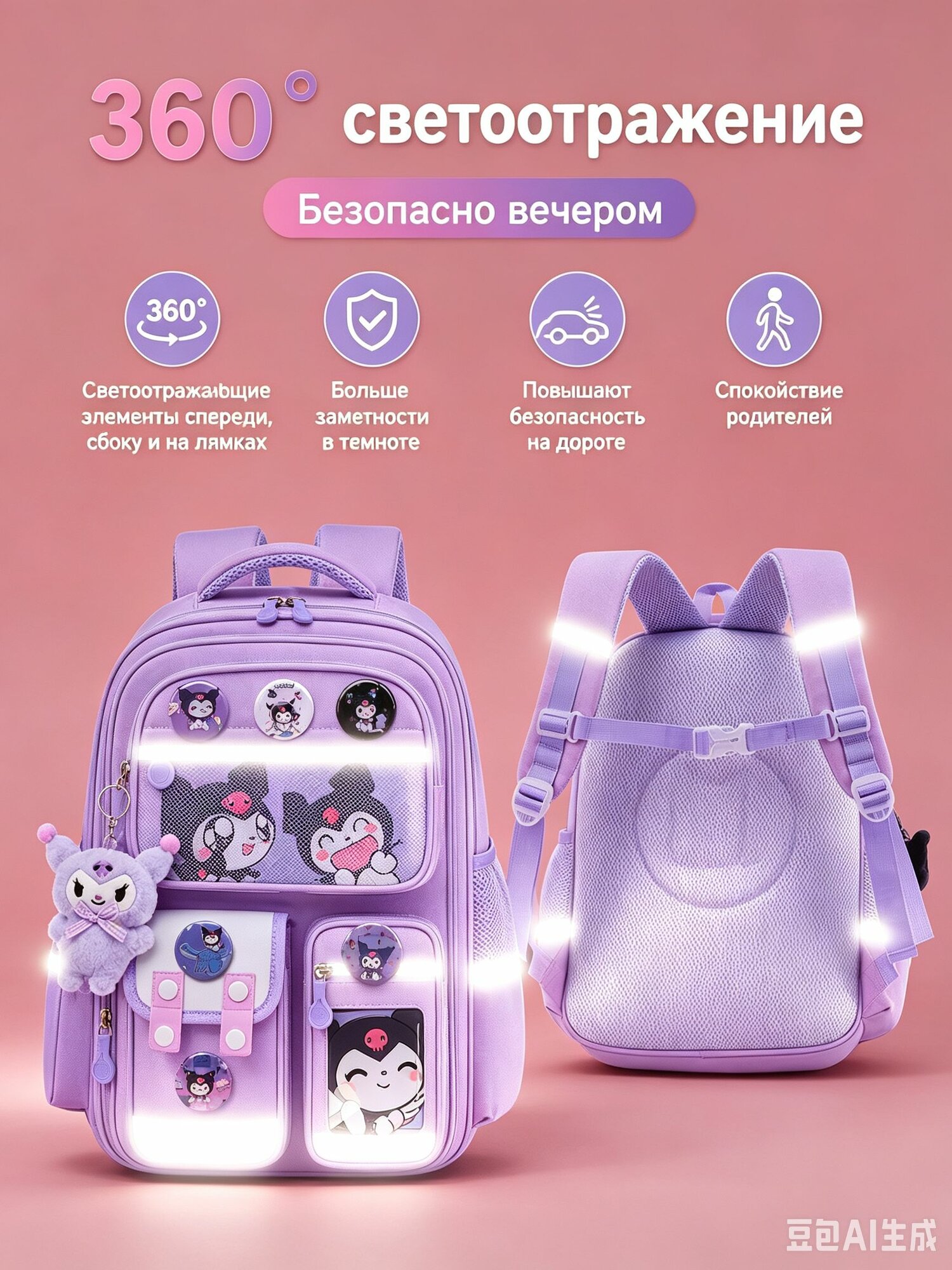 Школьный рюкзак для девочки Мелоди, для 1‑2 класса, размер 38×28×18 см — фото 1