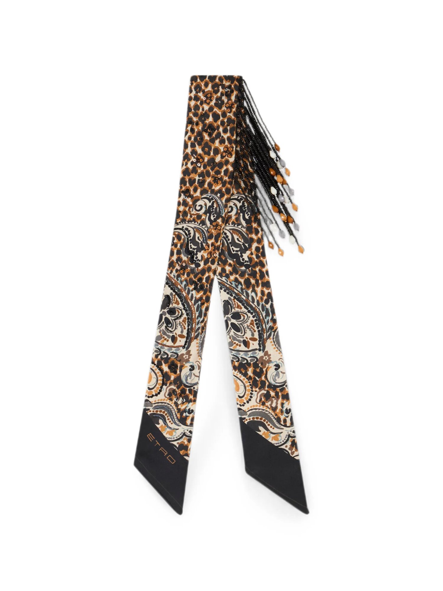 Шарф ETRO Silk twill Paisleyina with fringing and Paisley and leopard print для девочек