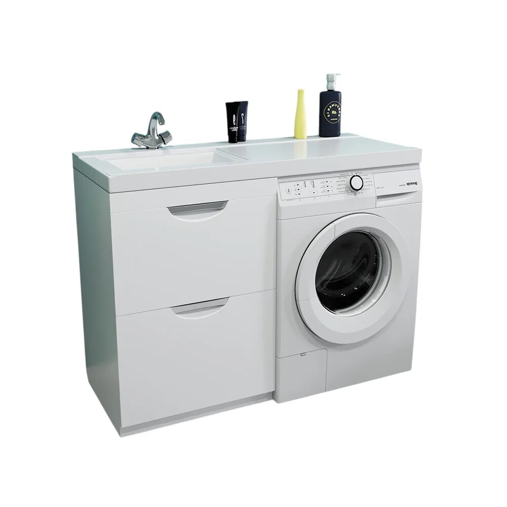 Тумба с раковиной Mixline Атлантик 120 L напольная, 120 см, белая, из МДФ, с ящиками, раковина для ванной, из искусственного мрамора, прямоугольная