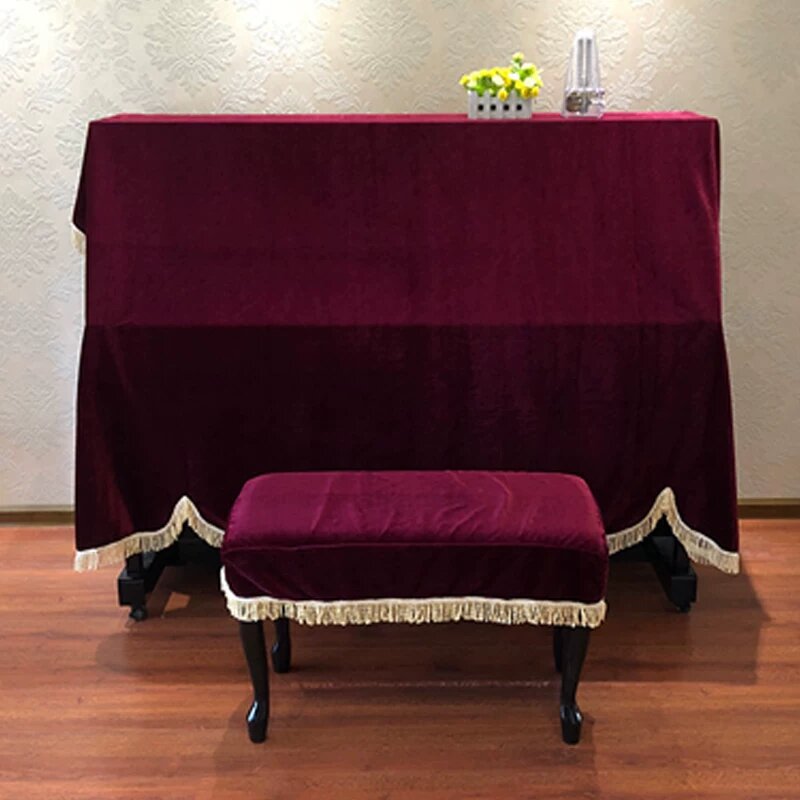 Бархатный чехол для пианино (длинный) с маленькой накидкой на стул, 57x37 см - Красный