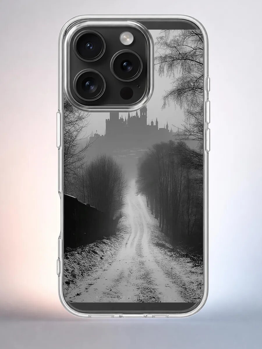 Чехол iPhone 15 Pro замок дорога снег силиконовый