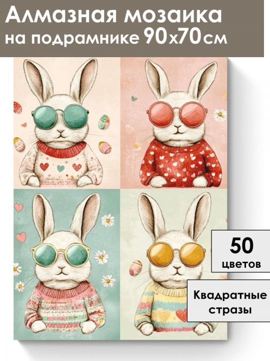 Алмазная мозаика на подрамнике "Кролики" 90x70 см