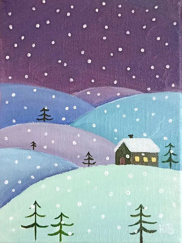 Картина "Сказочная зима. Холст, масло." 15x20 см