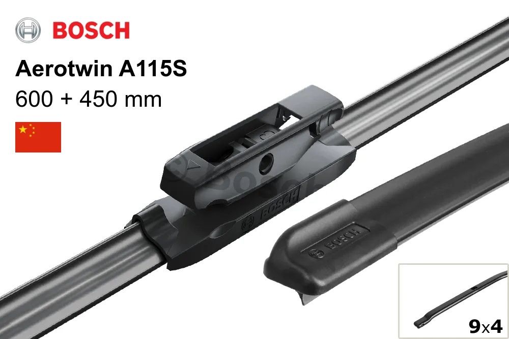 Щетки стеклоочистителя Bosch Aerotwin A115S (3397007115), бескаркасные, 600мм + 450мм, 2 шт, Bayonet Arm, для Renault Megane IV, Megane II Cabrio, Symbol II