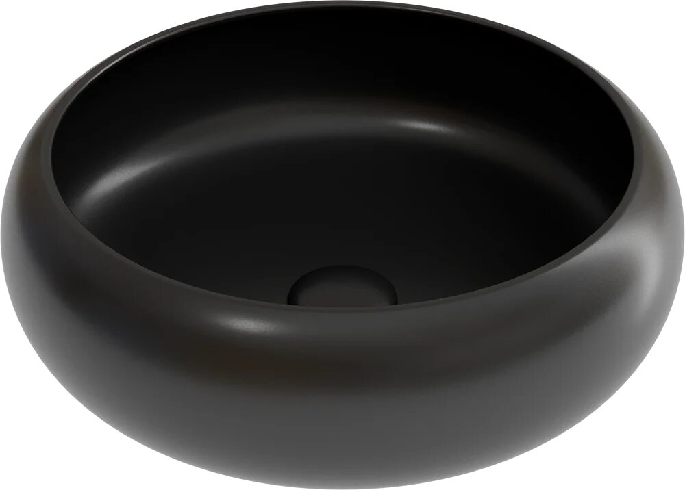 Накладная раковина Ceramicanova Элемент (Element) CN6050MB 36 без отверстия под смеситель, фарфоровая, круглая, раковина для ванной, черная, матовая