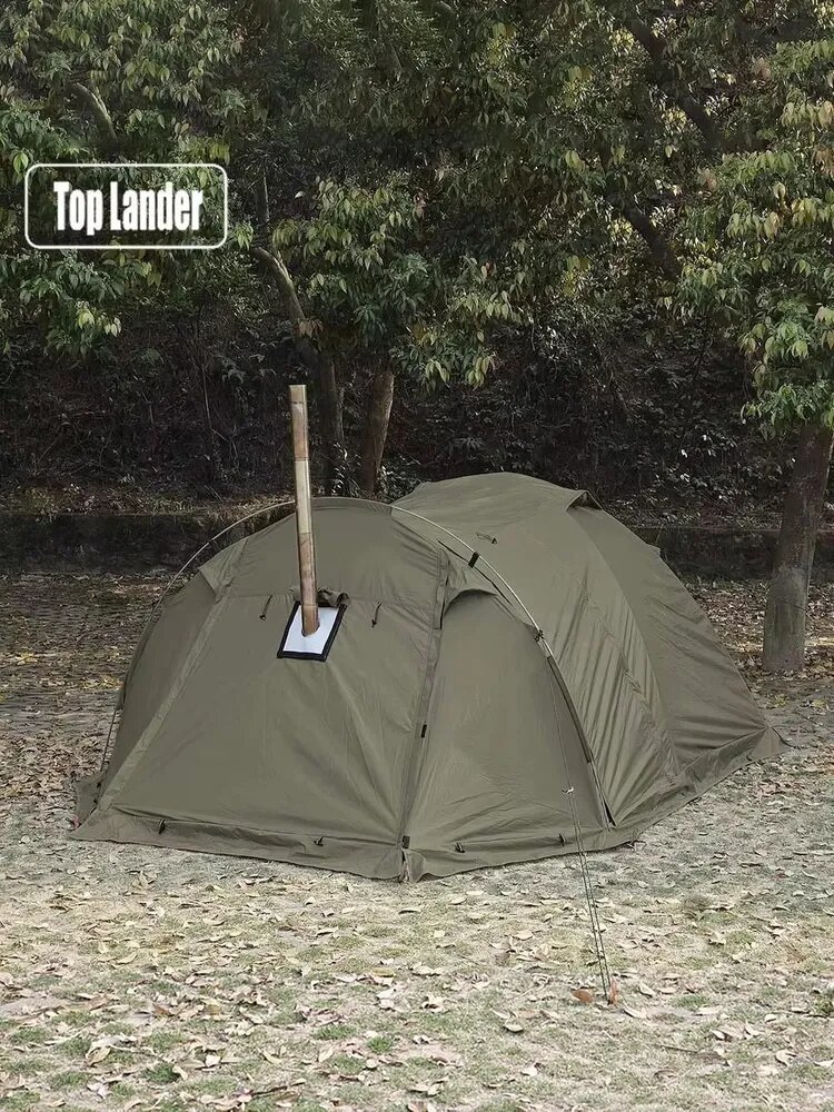 Top Lander Палатка туристическая 2 местная, двухслойная, водонепроницаемая, с отверстием для печки, снежной юбкой и тамбуром. Подходит для зимы, охоты, рыбалки и походов.