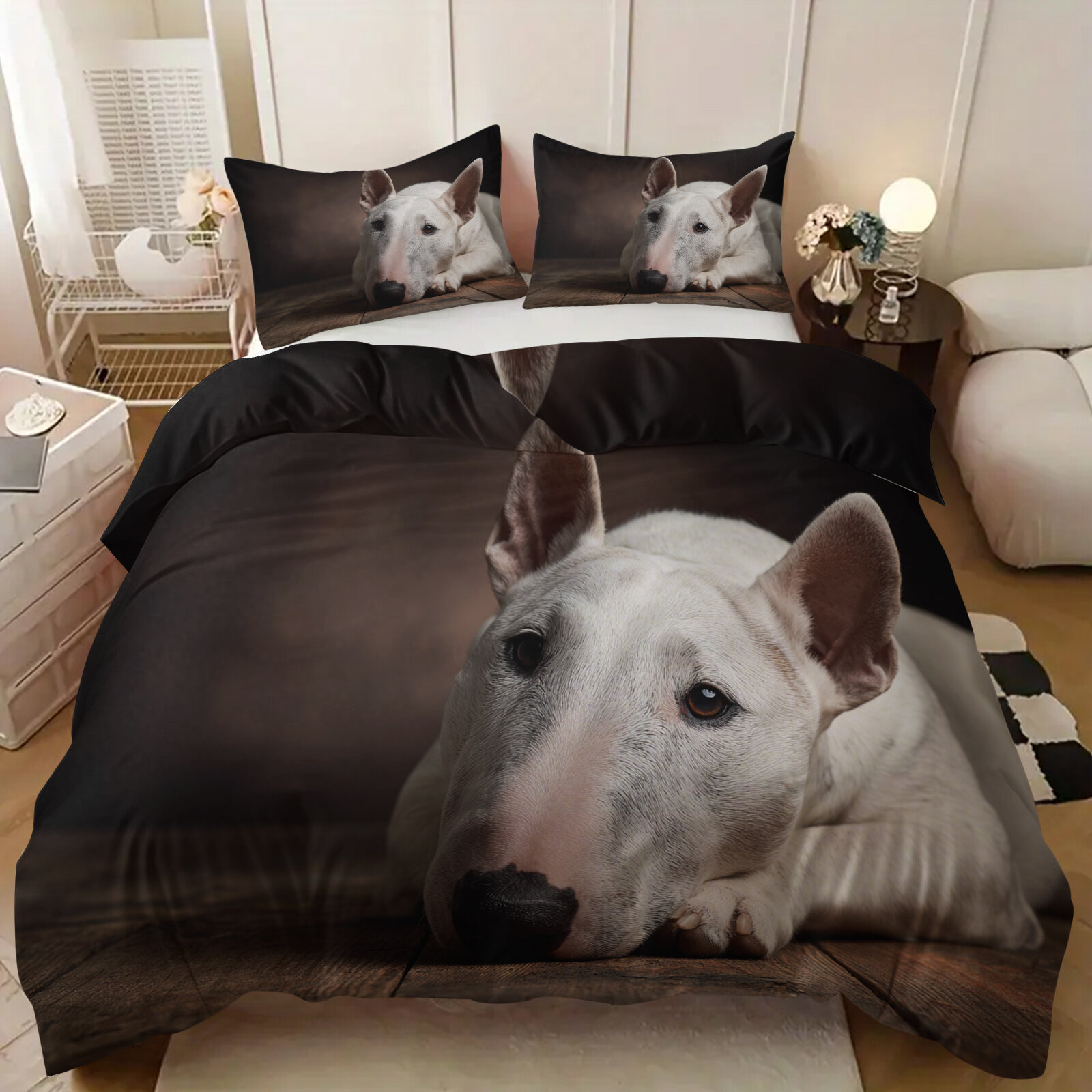 Животное Комплект постельного белья 1.5/2-сп/Евро 3 предмета 175x215cm Бультерьер Mикрофибра 2 наволочки 70х70