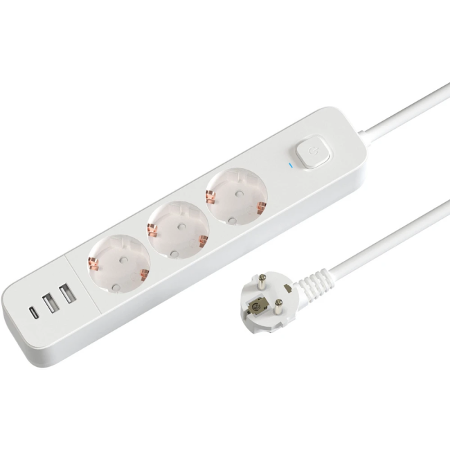 EPS-3-CU2-W-2 Сетевой фильтр Гарнизон 2.0 Мультипорт EPS-3-CU2-W-2, 3 р, 10А, 1xType-C PD, 2хUSB QC, 2м, ур. защиты 2+, — фото 1