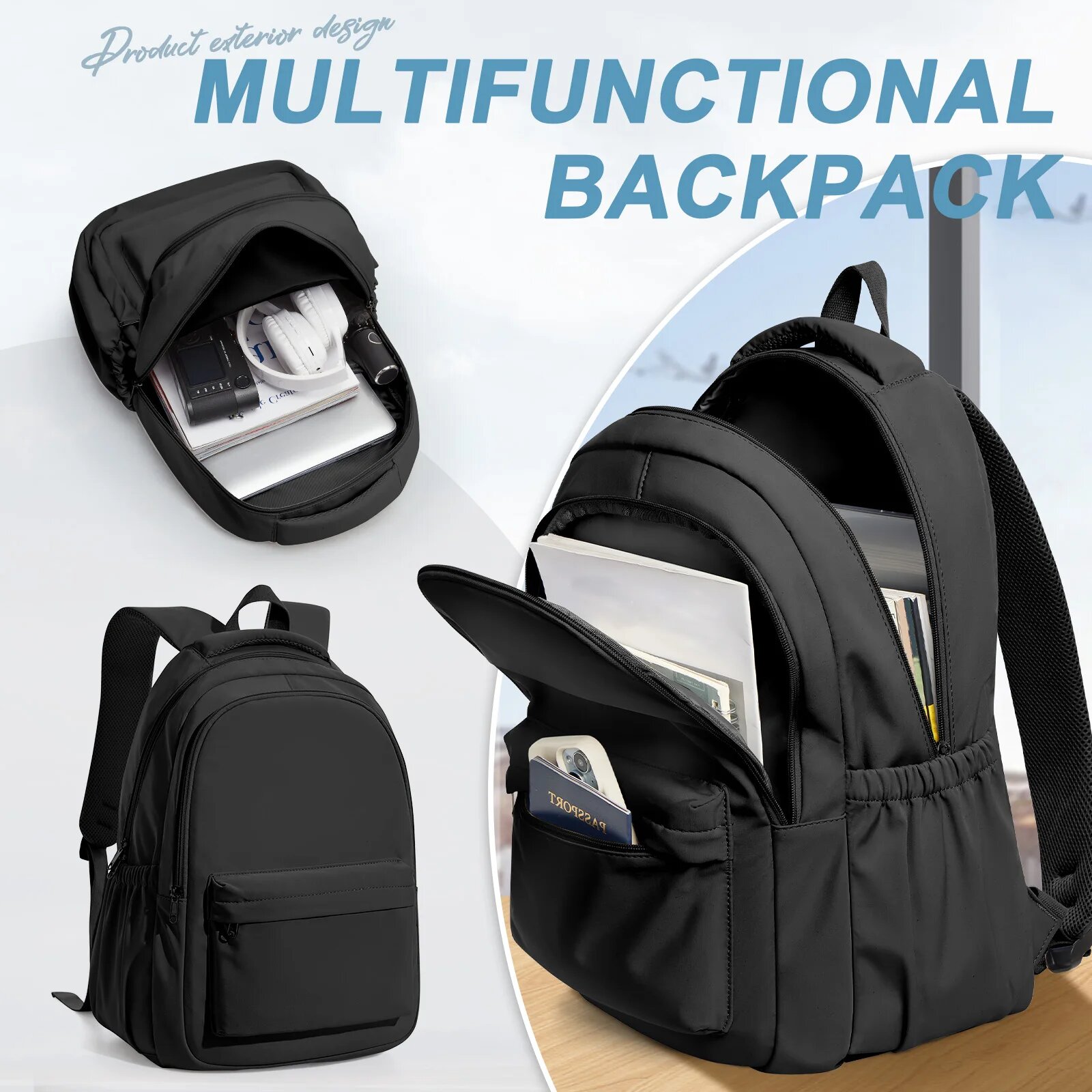 Черный рюкзак Multifunctional Backpack, легкий, для школы и путешествий