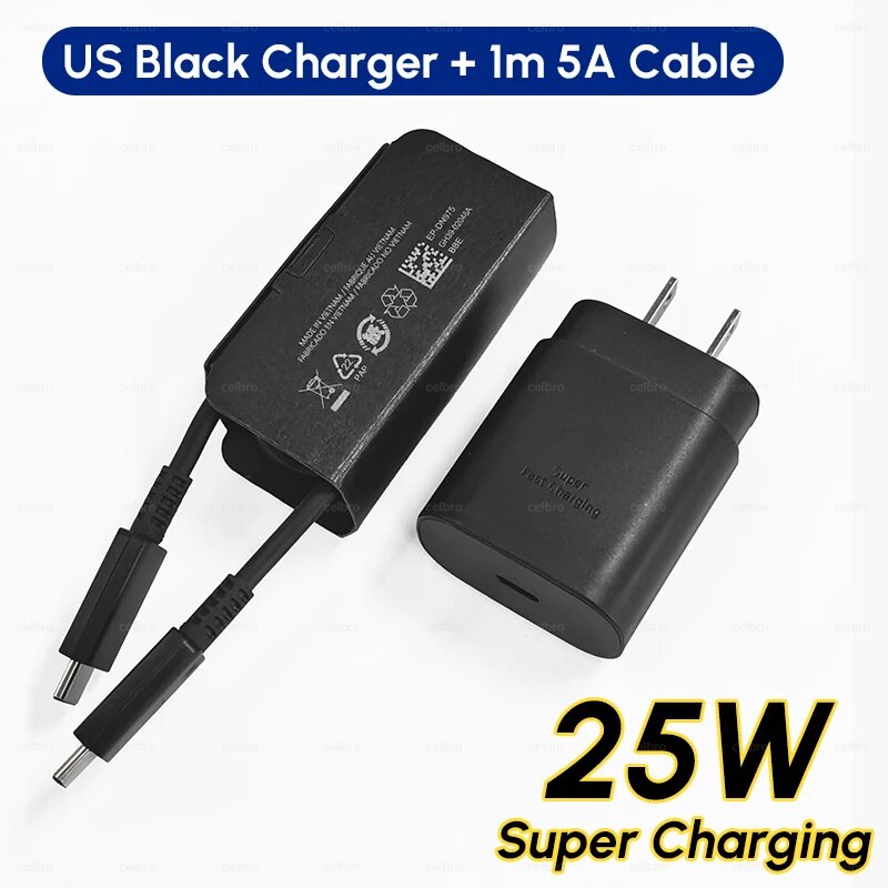 Оригинальное зарядное устройство Samsung 25W Super Fast Charger Type-C для Galaxy US Black With 1M