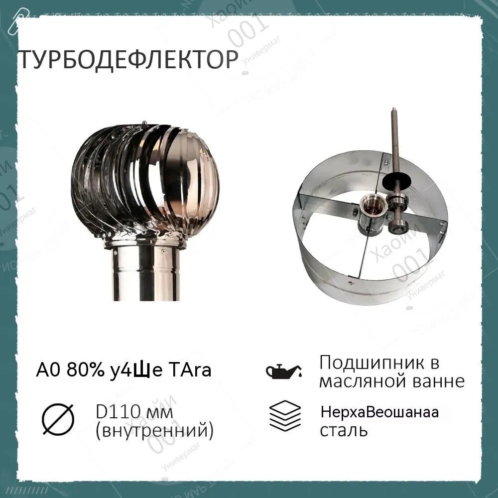 Турбодефлектор TD200 нержавеющая сталь, ротационный дефлектор вентиляции, усилитель тяги, для частного дома, 110мм